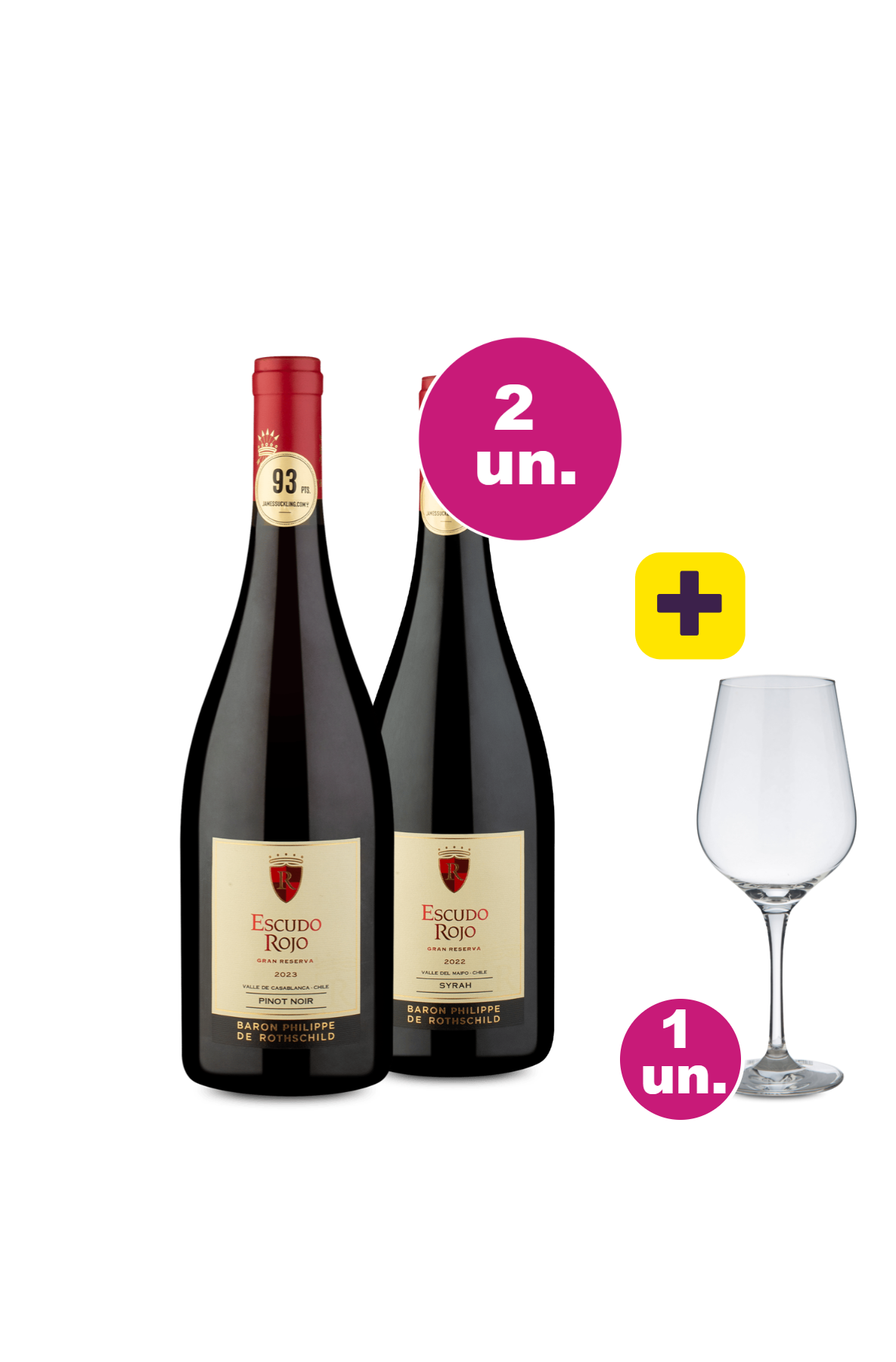 Kit 2 - Escudo Rojo Gran Reserva Pinor Noir e Syrah + 1 Taças de ...