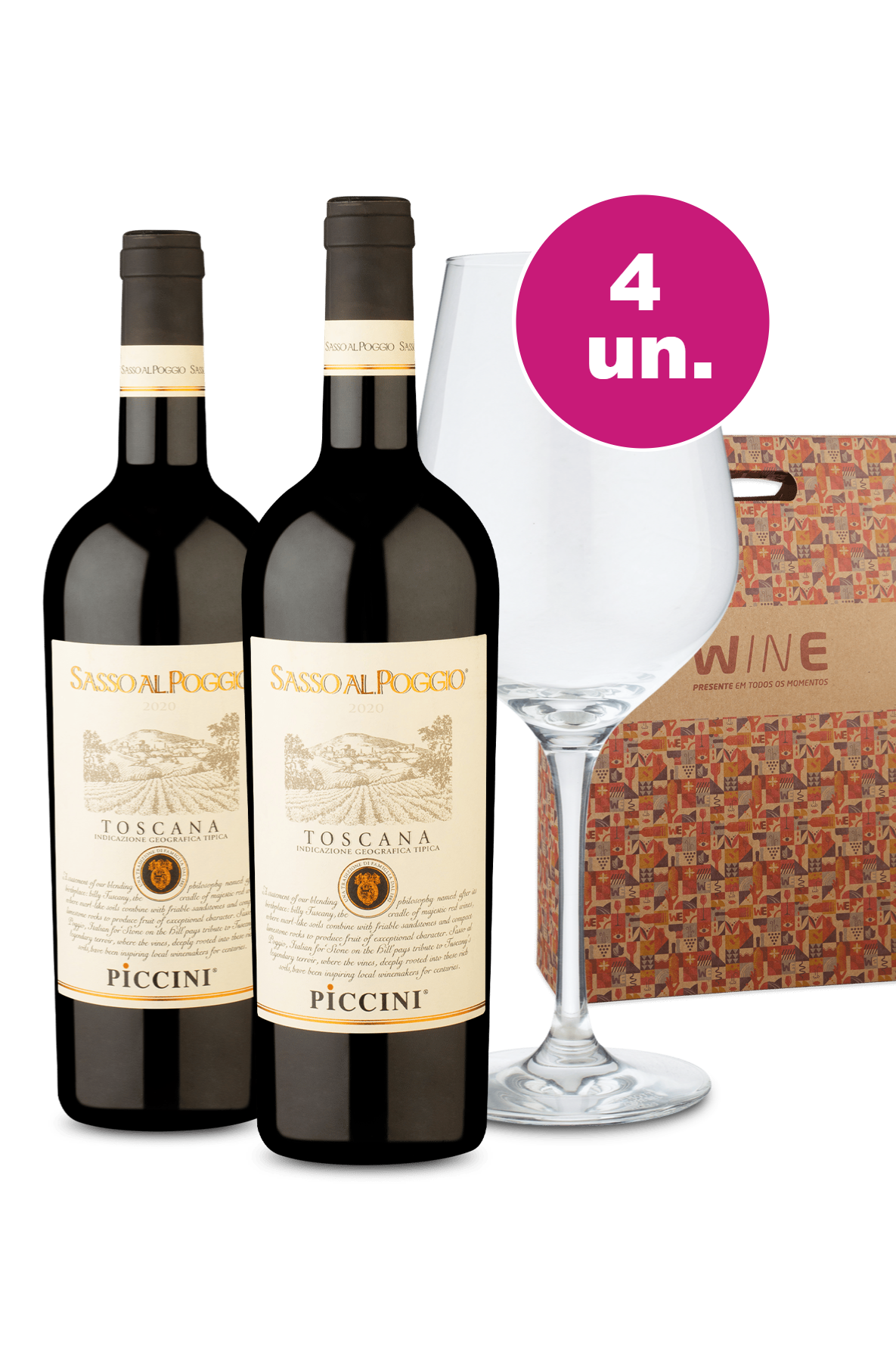 Kit Presente - Piccini Sasso Al Poggio + Taça Cristal + Caixa de ...